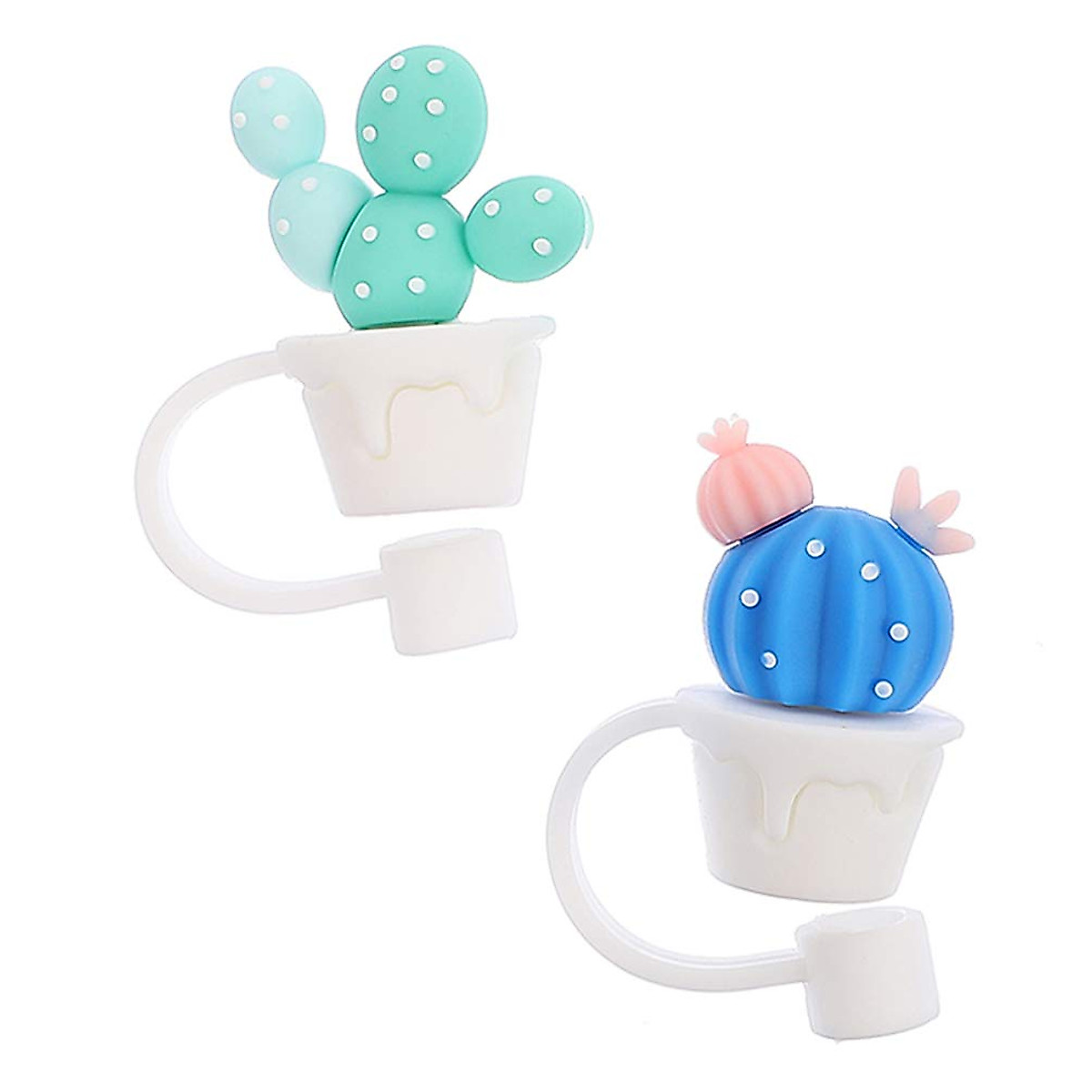 Amosfun 2pcs Silicone Straw Tips Cover - 8mm Diameter Straw Tips Lids Cactus Shape Straw Tips Cover Straw Plug Drinking Cap for Home Kitchen Accessories