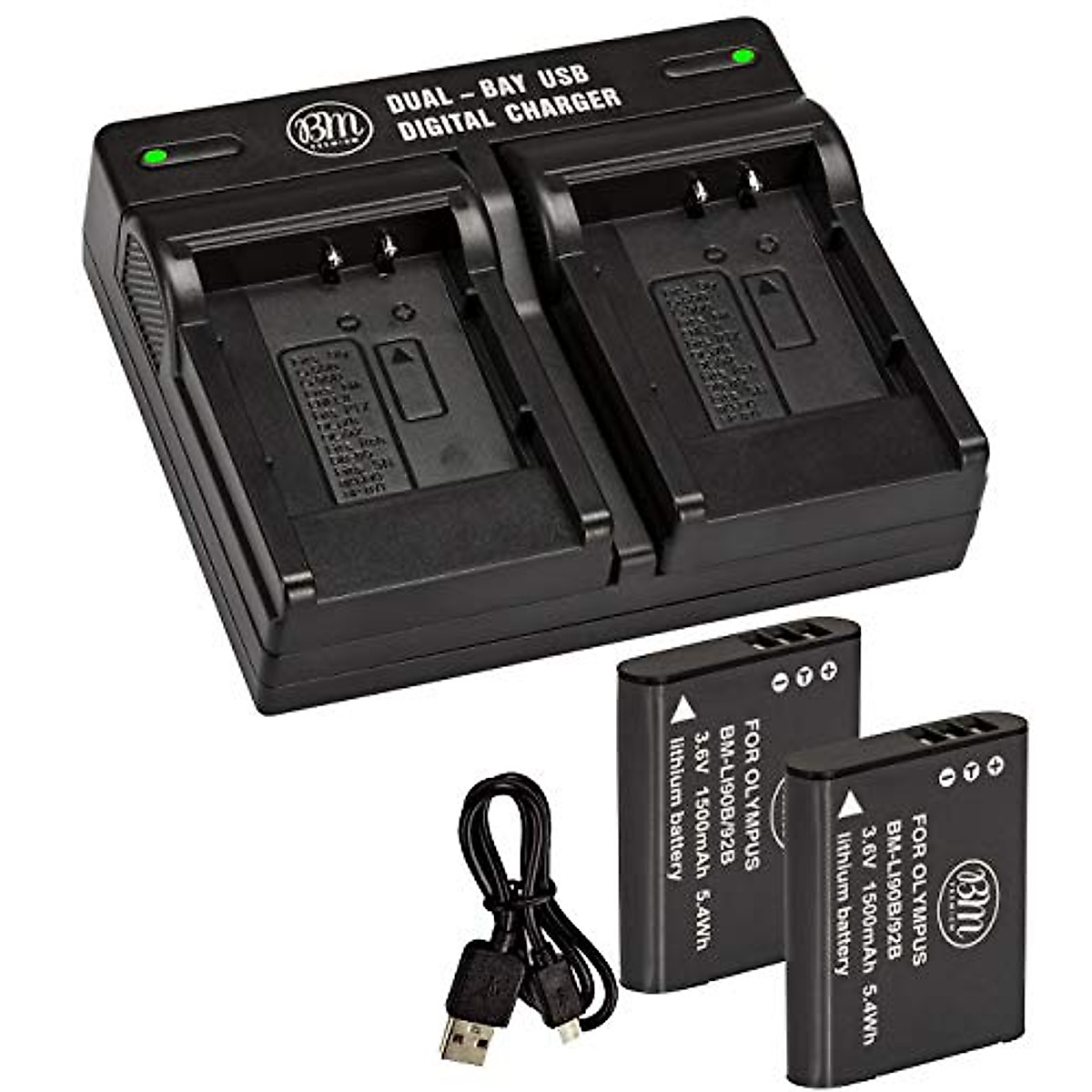BM Premium 2 LI-90B, LI-92B Batteries and Dual Battery Charger for Olympus Tough TG-6, TG-5, TG-Tracker, Tough SH-1, SH-2, SP100 IHS, Tough TG-1 iHS, TG-2 iHS, TG-3, TG-4, SH-50, SH-60, XZ-2 iHS