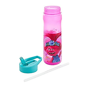 Trolls Reusable 600ml PP Water Bottle with Straw for Kids-Official Merchandise by Polar Gear Drinking School Nursery Sports Picnic BPA Free, Plastic, Pink