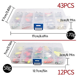 Ochine Fishing Lures Set Baits Tackle Set for Trout Bass Pike Crappie Walleye, Saltwater Freshwater Fishing Spoon Lure Kit Metal Baits Hard Baits Single Sharp Hook with Tackle Box (5/12/43 Pcs)