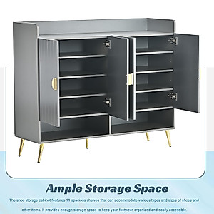 Bituman Freestanding Wood Shoe Storage Cabinet, 11-Tier Modern Narrow Shoe Organizer Rack with Adjustable Shelves Shoe Closet for Entryway, Hallway, Bedroom, Living Room, Gray