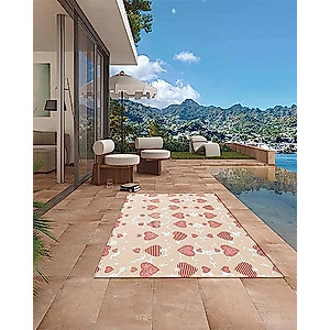 JasmineM Pink Heart Pattern Outdoor Rug Mats, Waterproof Outdoor Plastic Straw Rug 4'x6' for Patio, Thanksgiving Indoor Outdoor Area Rug for Front Door, Deck, Picnic, Porch, Balcony
