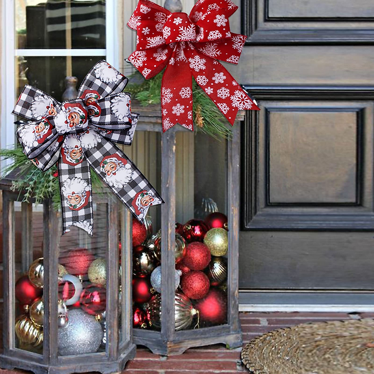 Vloso Christmas Ribbon Wired 2.5 Inch,6 Roll 30 Yards Christmas Wired Ribbon,Incl. Santa/Snowman/Snowflake/Christmas Buffalo Plaid Ribbon for Wreaths Bows Christmas Decor DIY Crafts