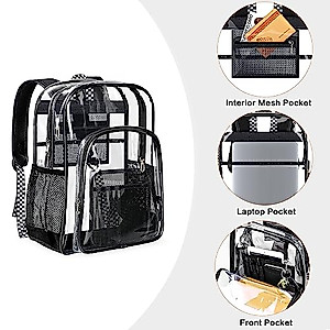 PAMANO Clear Backpack Transparent Heavy Duty Bookbag See Through Bag for College Work Travel Security, Black