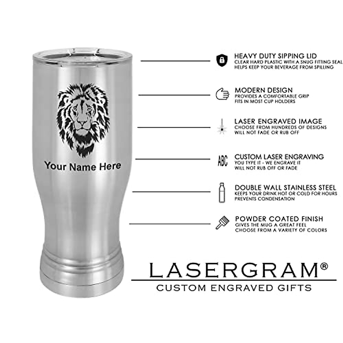 LaserGram 14oz Vacuum Insulated Pilsner Mug, Tennis Rackets, Personalized Engraving Included (Stainless Steel)