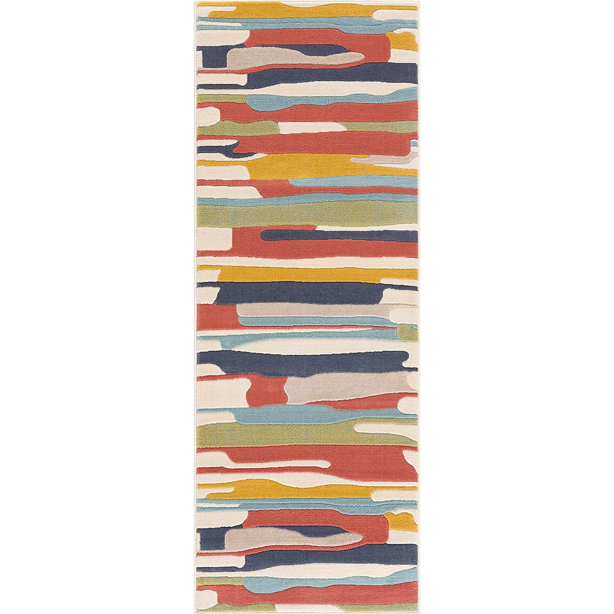 Hauteloom Southfields Modern Farmhouse Contemporary Door Mat Multicolor Small Area Rug - Colorful Rainbow Striped Modern Rug Carpet - Red, Yellow, Blue, Green - 2' x 3'