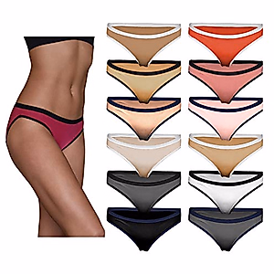 Sexy Basics Women’s 12 Pack Bikini Brief Panties | Ultra-Soft & Silky Nylon -Spandex Stretch Underwear (12 Pack - Assorted Grab Bag Core Solids, X-Large)