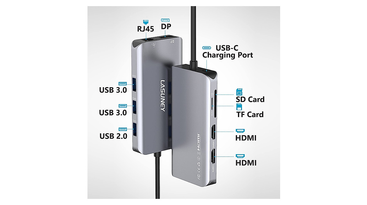 Lasuney 10 in 1 USB Type C Hub for Multi Display