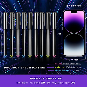 Daemson Invisible Ink Pen, Spy Pen with 9 PCS Mini UV LED Keychain Flashlight, Disappearing Ink Magic Pen with Black Light Markers for Secret Notes, Fit for Christmas Halloween Holiday Gifts (9 PCS)