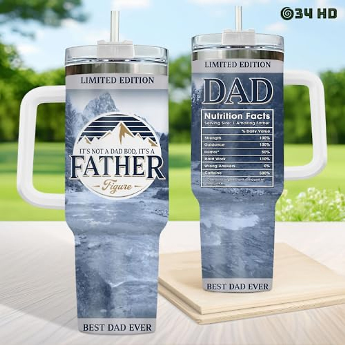 34HD Dad Light Tumbler with Lid & Straw, 40oz Stainless Steel Vacuum Insulated Dad Coffee Mug, Daddy Gifts from Daughter Son Wife, Men Gifts for Fathers Day Birthday Christmas
