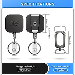 ELV Retractable ID Badge Holder, Heavy Duty Metal Body and Dyneema Cord, Carabiner Key Chain Metal Keychain with Belt Clip and 31 inch Wire Extension, Hold Up to 15 Keys and Tools