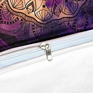 Abojoy Bohemian Duvet Cover Set, Purple Boho Chic Mandala Hippie Indian Galaxy Medallion Ethnic Floral Printed Bedding Soft Microfiber Quilt Duvet Cover with Zipper Closure(Queen, 3pc)