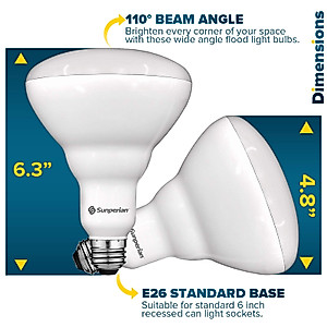 SUNPERIAN 6 Pack BR40 LED Light Bulbs, 13W=85W, 3500K Natural White, 1400 Lumens, Dimmable Flood Light Bulbs for Recessed Cans, Enclosed Fixture Rated, Damp Rated, UL Listed, E26 Standard Base