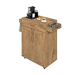 Panana Rolling Kitchen Island, Kitchen Trolley Cart with Spice Rack, Large Drawer, Towel Rack, Storage Pantry Cabinet, Kitchen Cart on Roller Wheels, Dining Room Furniture, Walnut