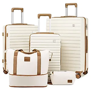 imiono Luggage Sets 3 Piece,Expandable Hardside Suitcase Set with Spinner Wheels,Lightweight Travel Luggage set with TSA Lock（20/24/28,White）