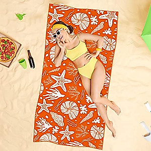 DECOMEN Beach Towel, Microfiber Beach Towels, Oversized Lightweight Quick Dry (73" x 35") Sand Proof, Absorbent, Compact, Beach Blanket, Lightweight Towel for The Swimming, Sports, Beach-Red Sea Snail