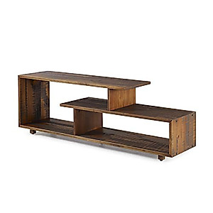 Walker Edison Meier Contemporary 2 Tier Asymmetrical Solid Wood TV Stand for TVs up to 50 Inches, 60 Inch, Amber