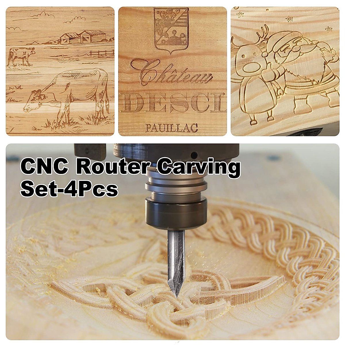 SILIVN Engraving CNC Wood Carving Router Bit 1/4 Shank 15°/20°/60°/90° Engraving Bits, 2 Flutes Straight CNC V-bit Tungsten Steel Marking Conical Engraving Router Tool