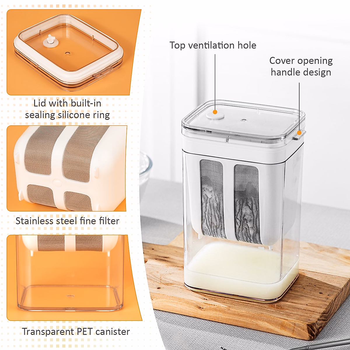 SMALLSHS Yogurt Strainer, Small 480ML (16 Oz) Fine Mesh Strainer, Rice Tea Juicing Food Sieve Strainer, Thick Greek Yogurt Milk Filter Kitchen Tools Reusable Homemade Cup with Stainless Steel Mesh