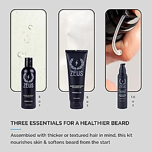 ZEUS Beard Starter Kit for Thick Beards, Natural Beard Shampoo, Beard Conditioner & Premium Refined Beard Oil (Verbena Lime) MADE IN USA