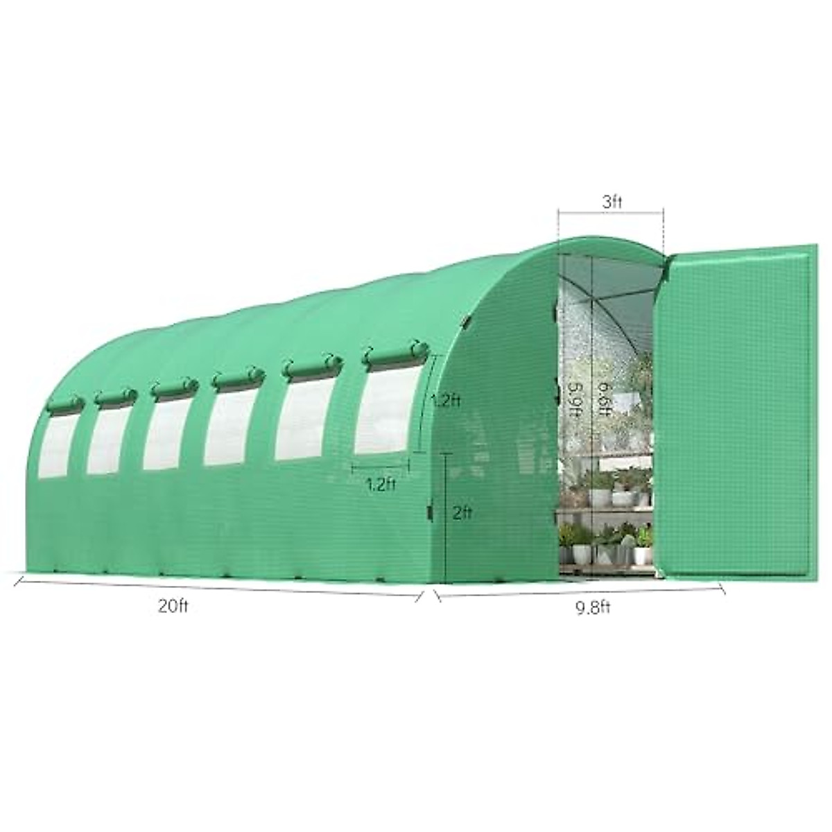Papababe 20x10x7ft Large Walk-in Greenhouse for Outdoors with Watering System Upgraded Swing Door Tunnel Greenhouse kit,12 Windows, Ground Pegs & Film Clips, Heavy Duty Galvanized Steel Frame,Green