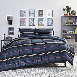 Nautica | Talmage Collection | Ultra Soft & Cozy Silky Microfiber Lightweight Reversible Comforter with Matching Sham(s), Queen, Navy