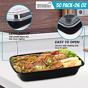 Meal Prep Container, 26 oz [50 Pack]-Single 1 Compartment Food Meal Prep Containers Reusable, BPA Free Extra-thick disposable Food Storage Containers with Lids Microwave Dishwasher Freezer Safe