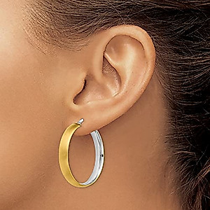 14k Two Tone Gold White Large 5mm and Satin Hoop Earrings Fine Jewelry For Women Gifts For Her