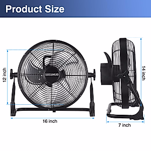 SOSUNLID Rechargeable Battery Powered Floor Fan, 12 Inch Metal Blades, 15600mAh Battery Powered, Run 8.5 to 72 Hours, Portable and Cordless, For Outdoor, Camping, Backyard, Shed