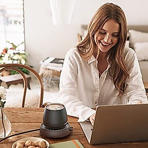 SWEETFULL Mug Warmer for Coffee and Tea Coffee Mug Warmer W/12 oz Mug and Lid Coffee Warmer As Coffee Gifts for Desk Office Coffee Lovers. （20W Cup Warmer Candle Warmer Auto Shut Off） (Wood Grain)