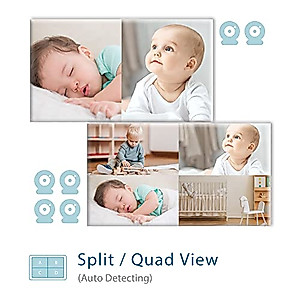 Moonybaby Split 50 Low EMF No WiFi Baby Monitor with 2 Cameras and Audio, 5" HD Quad Screen with Wide View, Auto Noise Reduce, Auto Night Vision, Talk Back, Temperature, Lullabies, ECO Saving Mode