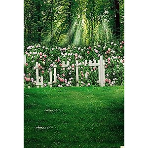 AOFOTO 6x9ft Romantic Garden Photography Studio Background Wedding Backdrop Spring Flowers Fence Meadow Grassland Girl Lovers Baby Kid Toddler Artistic Portrait Forest Photoshoot Props Video Drape