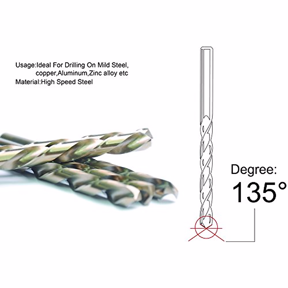 DRILLFORCE 5PCS 31/64" Inch HSS General Purpose Heavy Duty Jobber Cobalt Twist Drill Bits,Ideal for Drilling on mild Steel, Copper, Aluminum, Zinc Alloy etc.