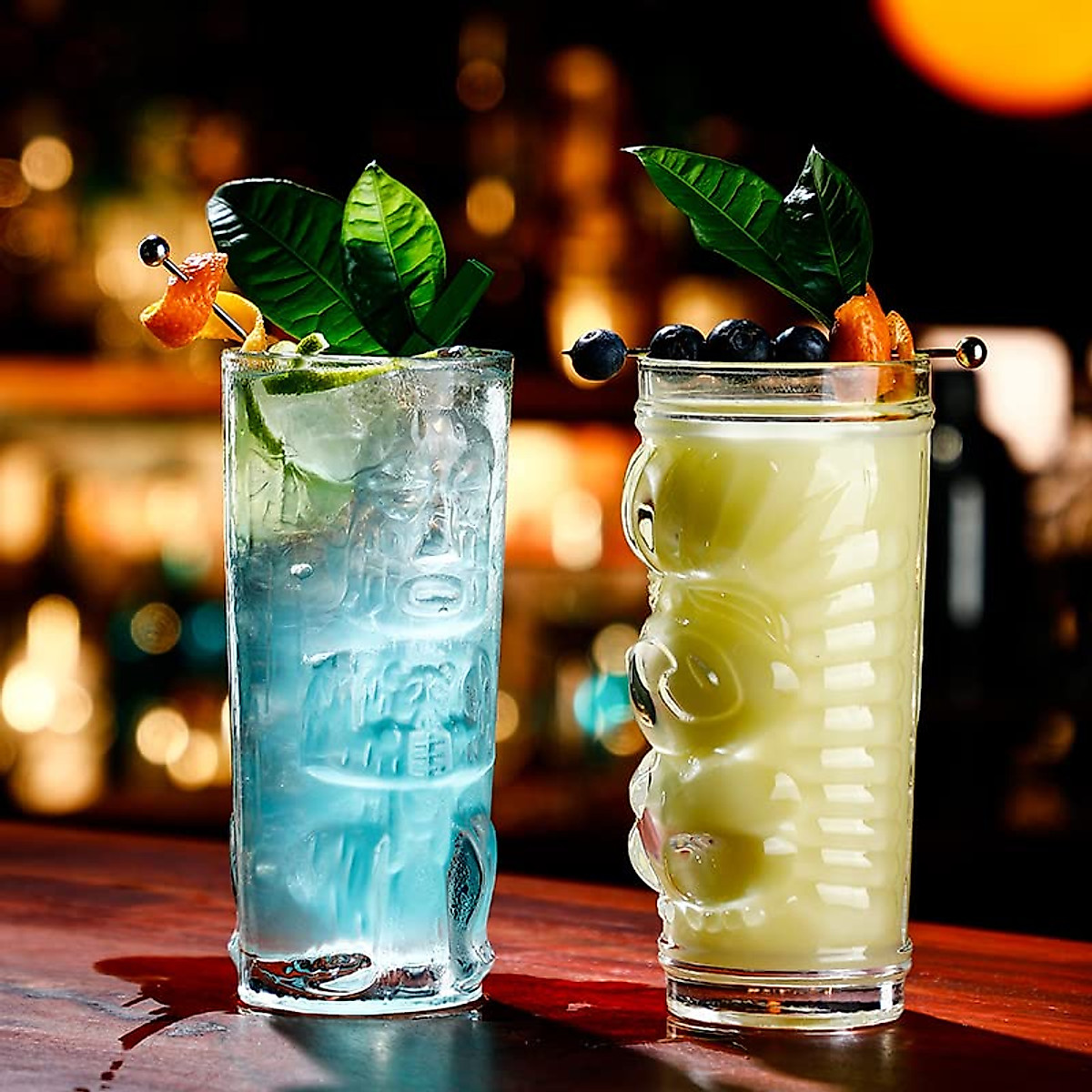 SOUJOY 6 Pack Tiki Glass, 14oz Modern Bar Cocktails Mug, Old Fashioned Highball Cup for Mai Tai, Exotic Zombie Cocktails, Tropical Island Drinks Tiki Bar Professional Hawaiian Party Barware