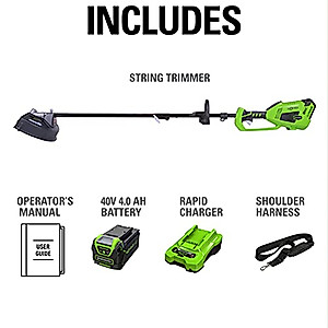 Greenworks 40V 14" Brushless Cordless (Attachment Capable) String Trimmer, 4.0Ah Battery and Charger Included