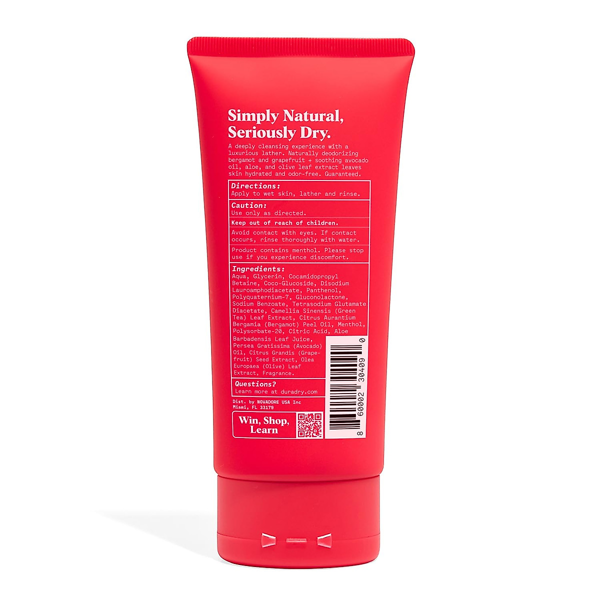 Duradry Deodorizing Body Wash for Women and Men- Hydrating Body Wash Soap for Odor, Deep Cleansing, Nourishes and Moisturizes Skin, Odor-Control Wash, Natural Ingredients - Aqua Fragrance, 6 Fl Oz