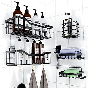 Hometu Adhesive Shower Caddy,6 Pack Rustproof Stainless Steel Bath Organizers With Large Capacity,Suction Cup Versatile Hanging Shelf,No-Drilling Bathroom Shower Organizer,Heavy Duty Shower Holder