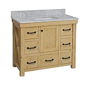 Tuscany 42-inch Bathroom Vanity (Carrara/Driftwood): Includes Driftwood Cabinet with Authentic Italian Carrara Marble Countertop and White Ceramic Sink