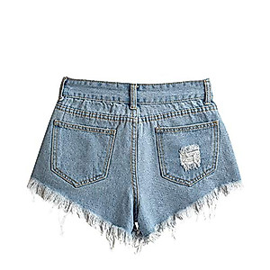 Fashion Slim Shorts,THENLIAN Womens Pocket Hole Jeans Denim Pants Female High Waist Slim Sexy Shorts(XXL, Blue)