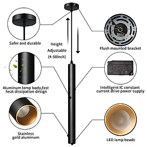 OKELI Modern Pendant Lights, Black Pendant Light Fixture, LED Minimalist Strip Pendant Lighting for Kitchen Island Bar,15inch,4000K,10W, ETL,3 Pack