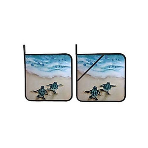 Watercolor Turtles on The Beach Pot Holders for Kitchen,Heat Resistant Pot Holders Sets Oven Hot Pads Terry Cloth Pot Holders for Cooking Baking 2Pcs