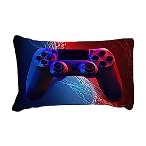 Gamer Duvet Cover Set Queen, 3 Pieces Blue and Red Gaming Bedding Set for Boys Kids, Video Games Comforter Cover Set with Zipper Closure, Soft Microfiber Duvet Cover Set Queen 90"x90"(Not Comforter)