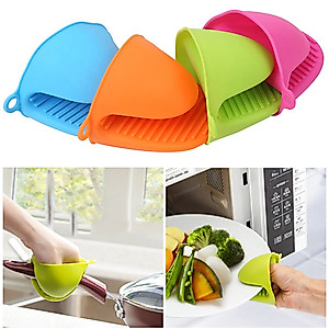 JCBIZ 2-Pack Silicone Oven Mitts Heat Resistant Microwave Cooking Baking Tools Kitchen Accessory Skid Pinch Grips Gloves Silicone Pot Holder Blue
