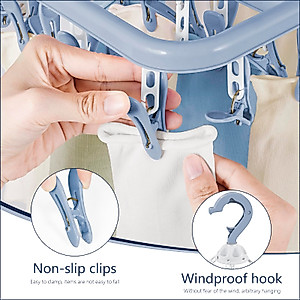 Aolloa Clothes Drying Rack with 32 Clothespins, Bule Foldable Hanging Drying Racks, 360° Rotatable Hook for Drying Towels Bras Baby Clothes Gloves Plastic, Clothes Drying Foldable-Bule