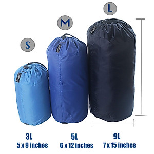 Frelaxy Stuff Sack Set 3-Pack (3L&5L&9L), Ultralight Ditty Bags with Dust Flap for Traveling Hiking Backpacking …