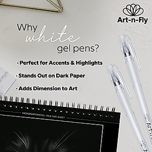 White Gel Pen for Artists 0.7mm Fine Point - Smudge-resistant White Pen for Art Drawing, Sketching & Writing (3pack) - White Ink Pen Highlight Fineliner - Archival Gel Ink - Opaque on Black Paper