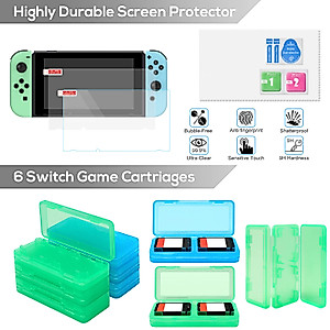 Accessories Bundle Compatible with Nintendo Switch for Animal Crossing,26 in 1 Accessories kit Carrying Case,Screen Protector,Handle Grips,Steering Wheels,Silicone Case,Thumb Caps for Joy Con