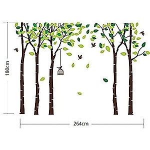 Amaonm 104"x71" Giant Large Jungle 5 Trees Wall Decals Green Leaves and Fly Birds Wallpaper Wall Decor DIY Vinyl Wall Stickers for Kids Bedroom Living Room Nursery Rooms Offices Walls (Brown Tree)