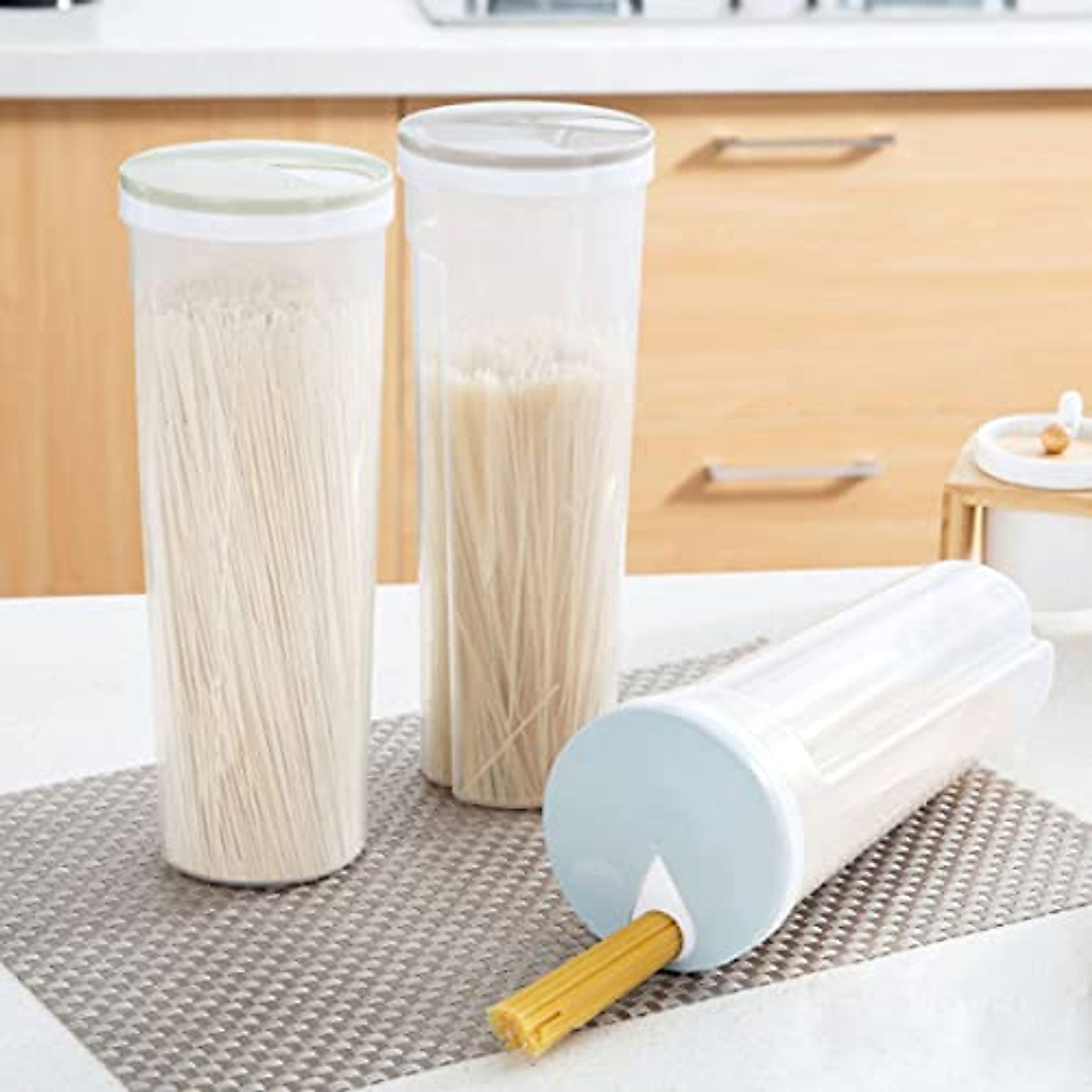 YaptheS Plastic Tall Food Storage Spaghetti Noodle Pasta Container with Locking Lid Clear Dry Food Keeper Canister Cereal Crisper Bo&Kitchenware