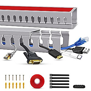 Open Slot Wire Duct Kit, 31.4"(2 x 15.7) Server Rack Cable Management, Cable Management Raceway for Hide Network HDMI VGA Cable, Wiring Raceway Cable Duct, Desk Wire Channel, 2 Pack, Grey